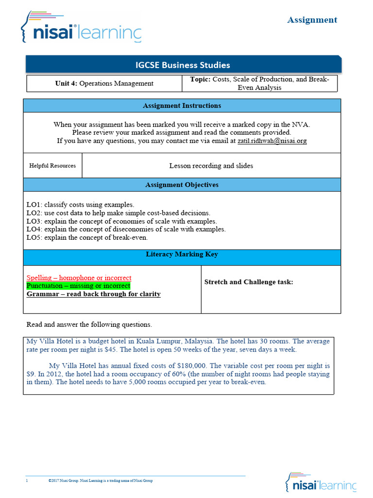30 - 31. IGCSE - Business Studies - Costs Scale of Production and Break ...