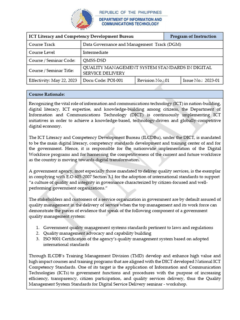 FINAL - New POI - Quality Management System Standards For Digital ...