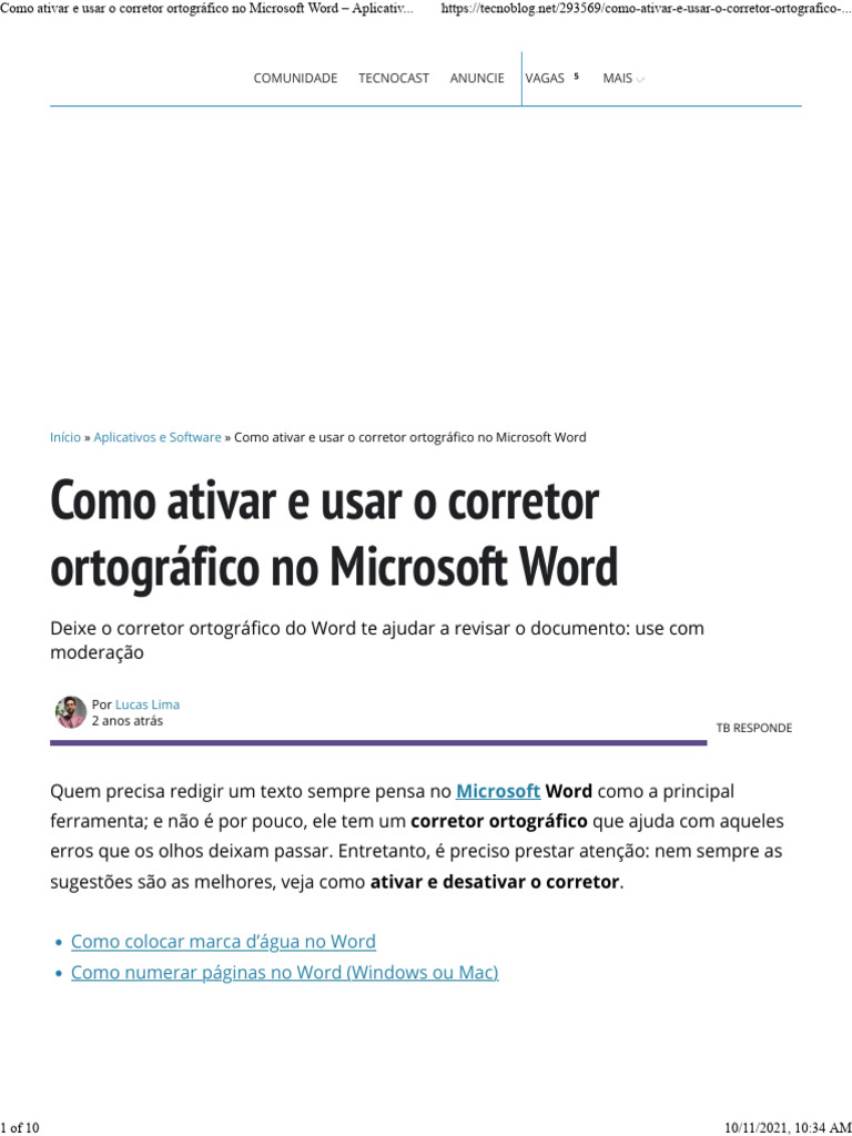 Como Ativar e Usar o Corretor Ortográfico No Microsoft Word | PDF ...