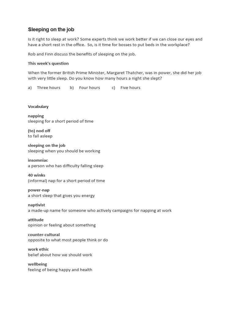 6 Minute, Sleeping On The Job | PDF | Sleep