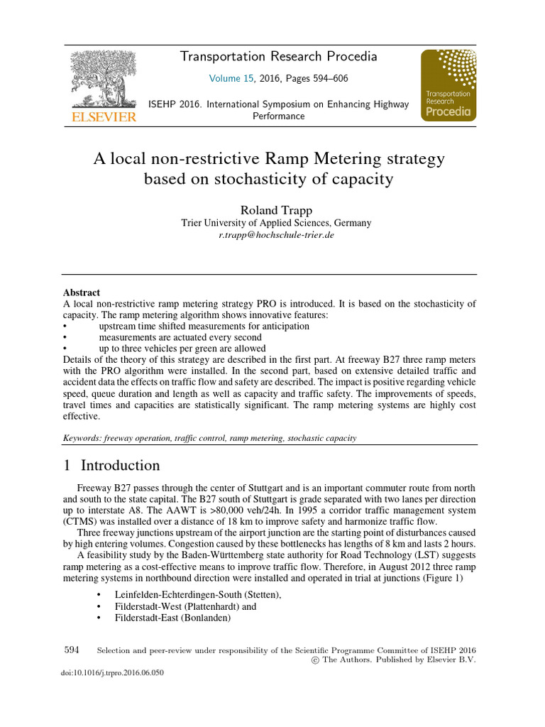 A Local Non Restrictive Ramp Metering Strategy Base 2016 Transportation Rese | PDF | Traffic ...