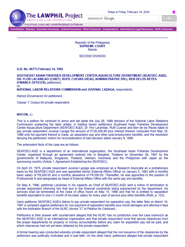 SEAFDEC V NLRC | PDF | Sovereign Immunity | Lawsuit