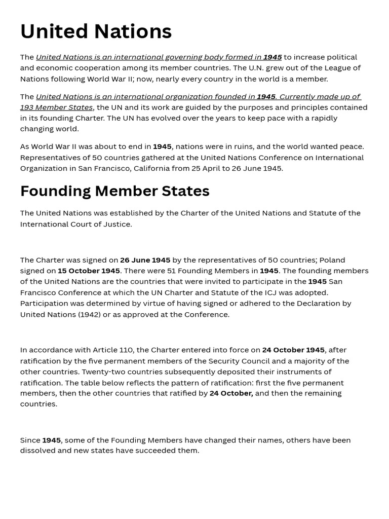 Overview of the United Nations History | PDF | United Nations ...