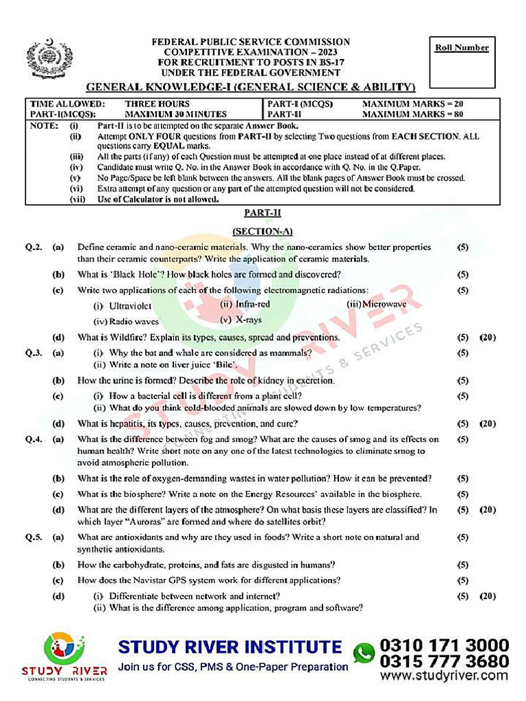 General Science and Ability CSS 2023 Past Paper | PDF