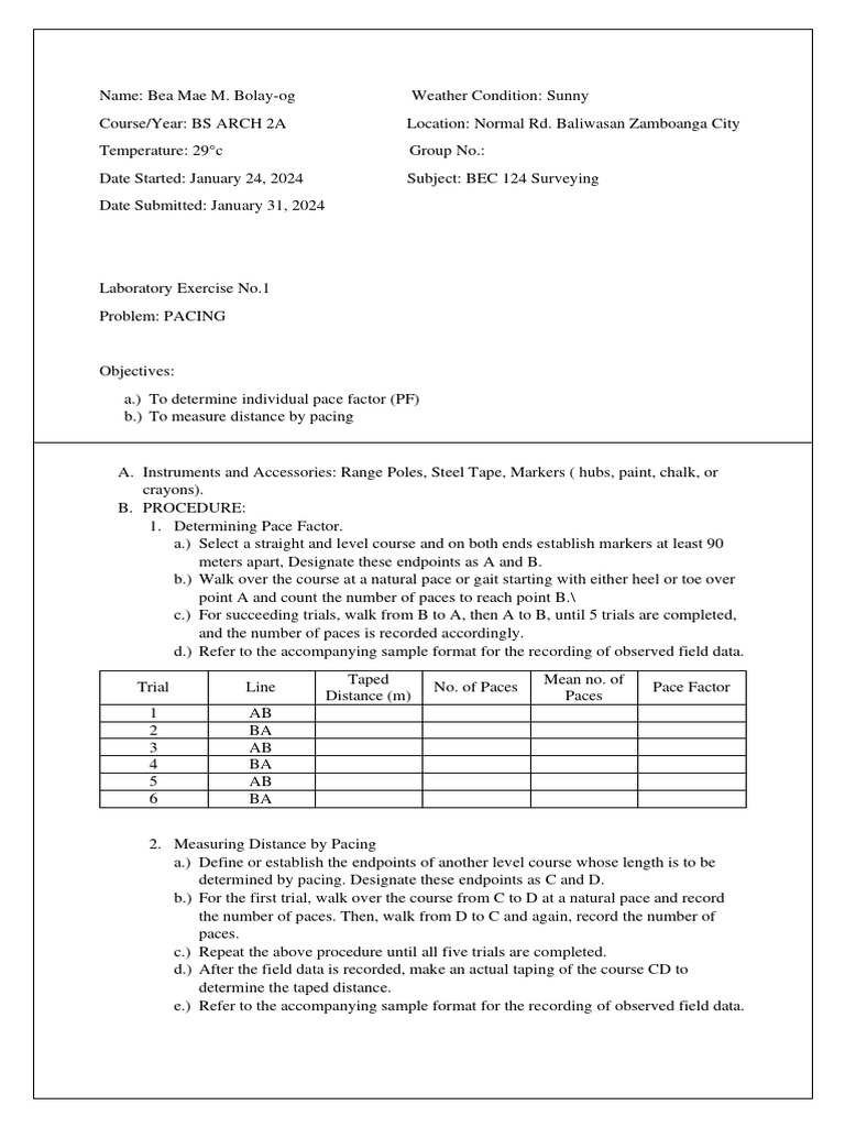 Pacing | PDF | Mean | Surveying