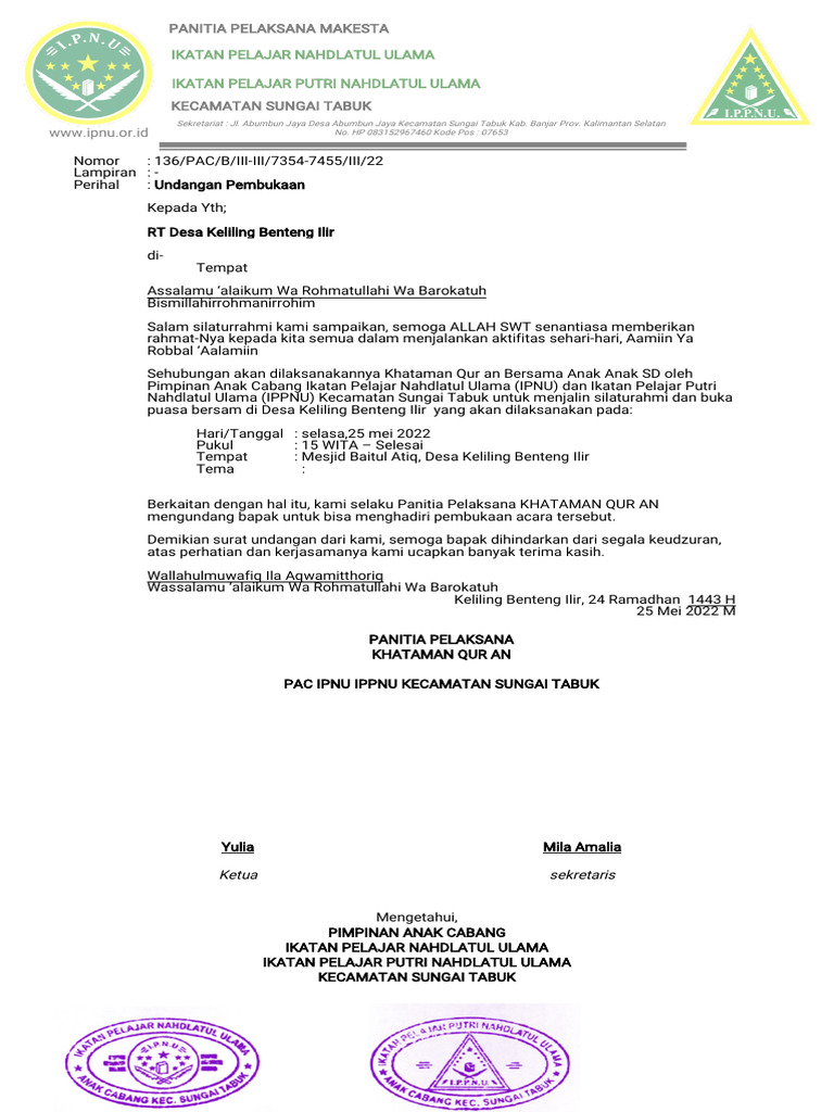 Surat Undangan Camat Sungai Tabuk | PDF