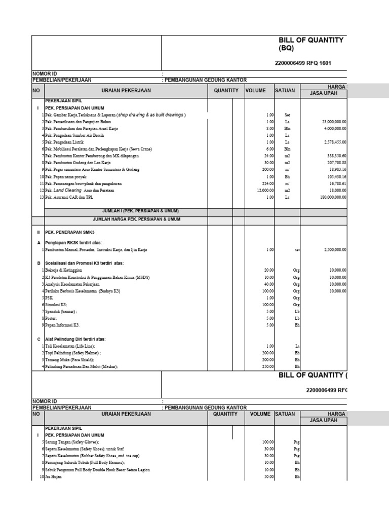 PEMB. GED KANTOR BATURAJA - BOQ Pek. Persiapan | PDF