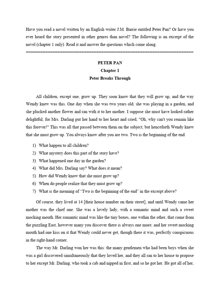 Peter Pan: Chapter 1 Overview | PDF | Peter Pan | Neverland