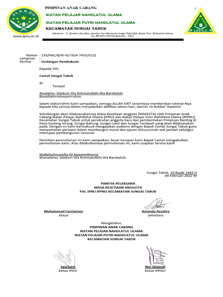 Contoh Surat Undangan IPNU IPPNU | PDF Contoh Surat Undangan IPNU IPPNU | PDF