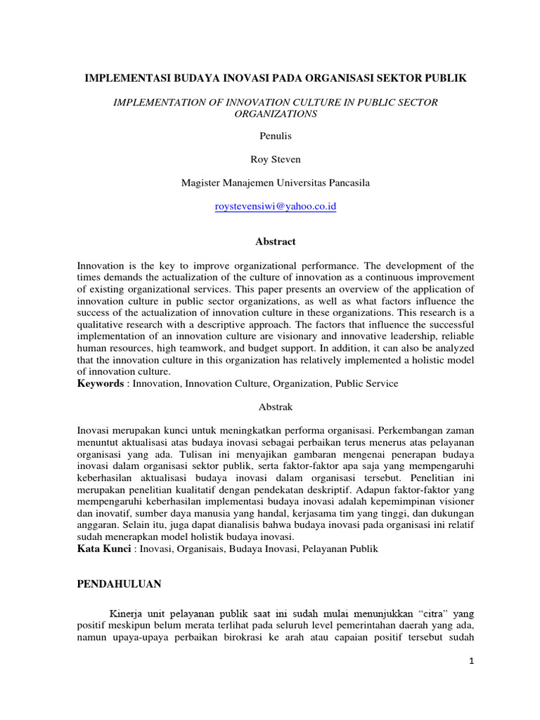 Implementasi Budaya Inovasi Pada Organis | PDF