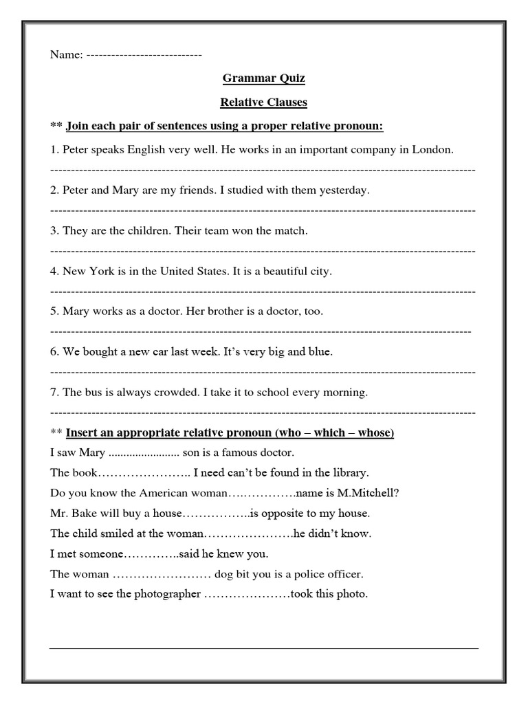 Relative Pronouns Quiz | PDF