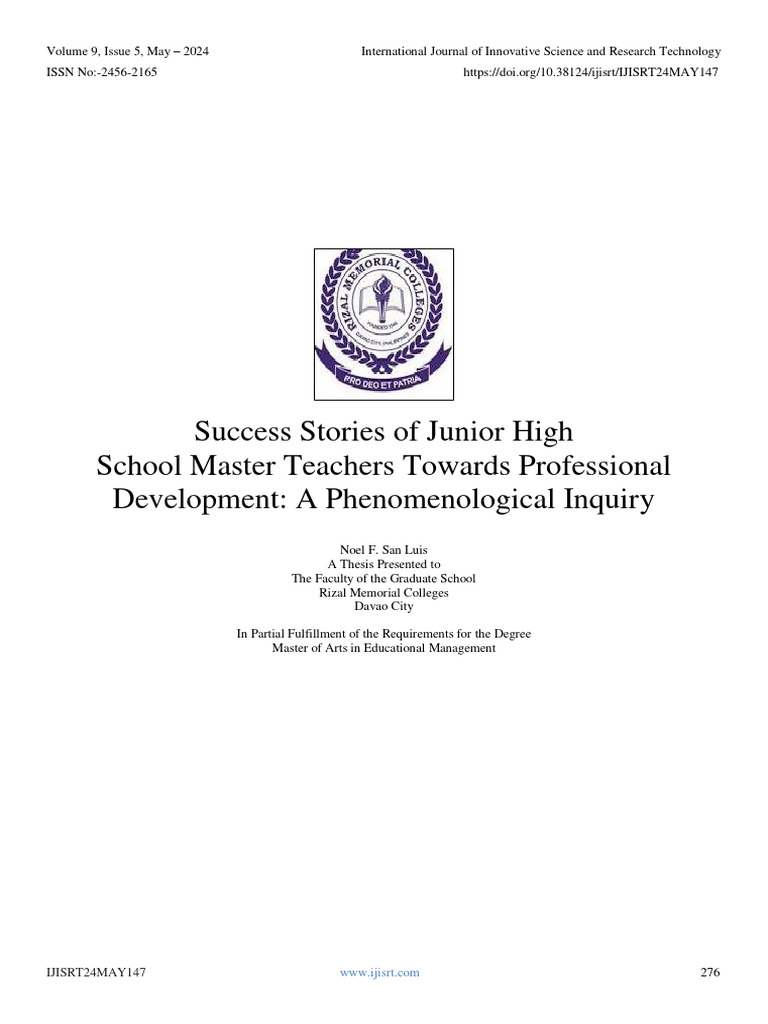 Success Stories of Junior High School Master Teachers Towards ...