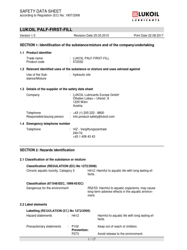 Lukoil Palf-First-Fill Ez 275 | PDF | Dangerous Goods | Toxicity