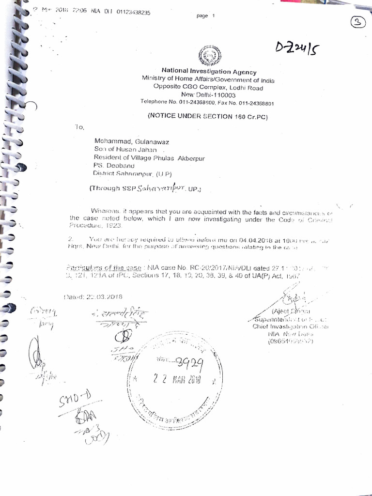 Notice Under Sec 160 CRPC | PDF