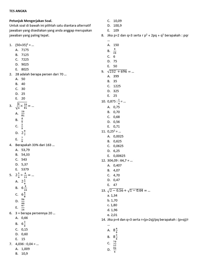 Soal Tes Matematika Dasar | PDF