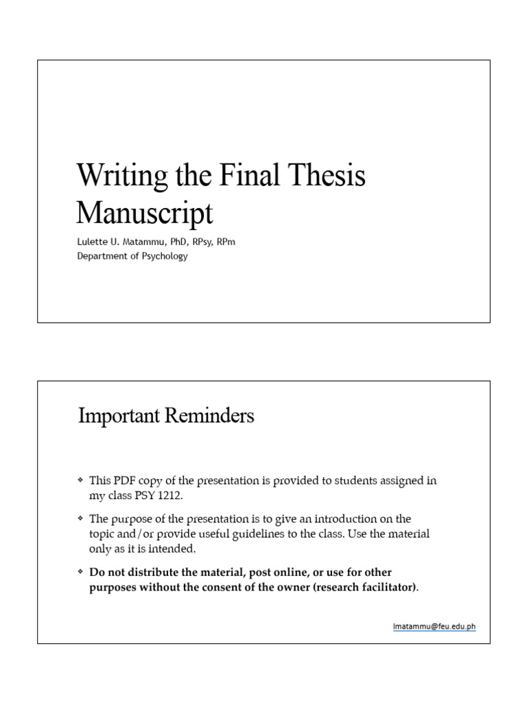 Writing the Final Thesis Manuscript_3.key | PDF | Paragraph | Apa Style