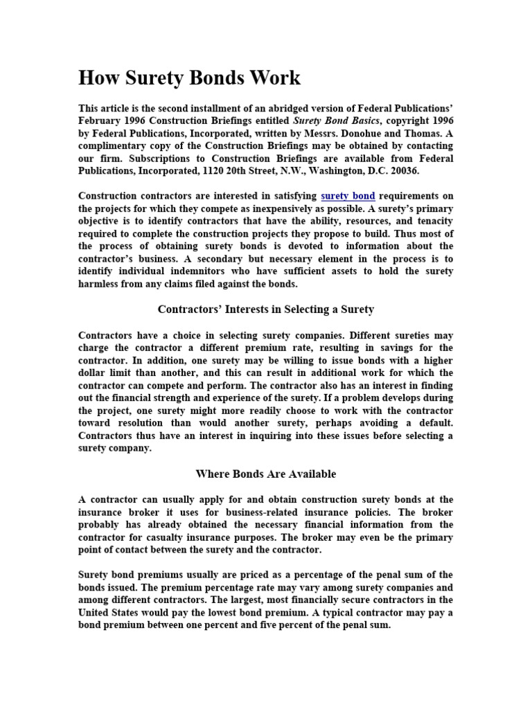 How Surety Bonds Work | Download Free PDF | Indemnity | Surety