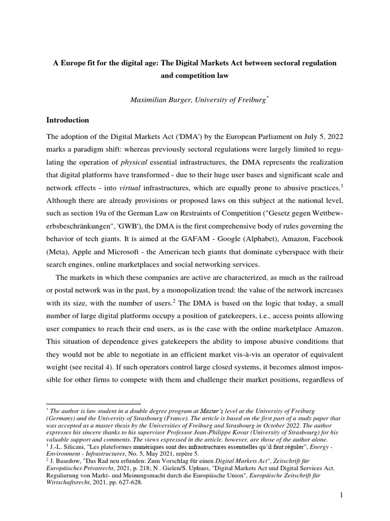 Maximilian Burger A Europe Fit For The Digital Age | PDF | Competition Law