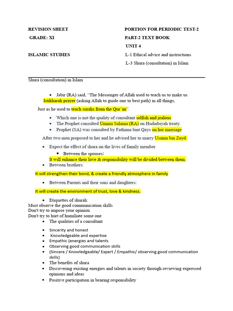 Revision PT 2 | PDF | Prophets And Messengers In Islam | Shura