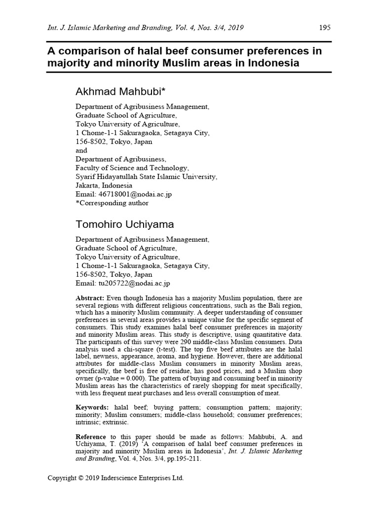 A Comparison of Halal Beef Consumer Preferences in Majority and Minority Muslim Areas in ...