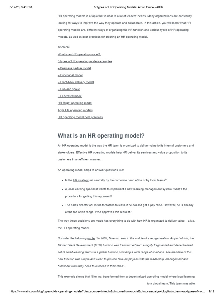 5 Types of HR Operating Models - A Full Guide - AIHR | PDF | Business Model | Strategic Management