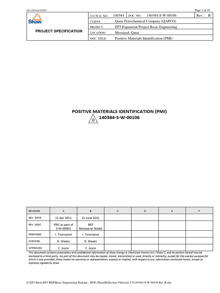 POSITIVE MATERIALS IDENTIFICATION (PMI) | PDF | Pipe (Fluid Conveyance ...