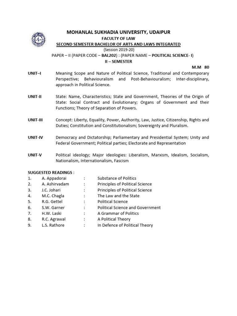 Political Science II Syllabus - BA LLB | PDF | Politics