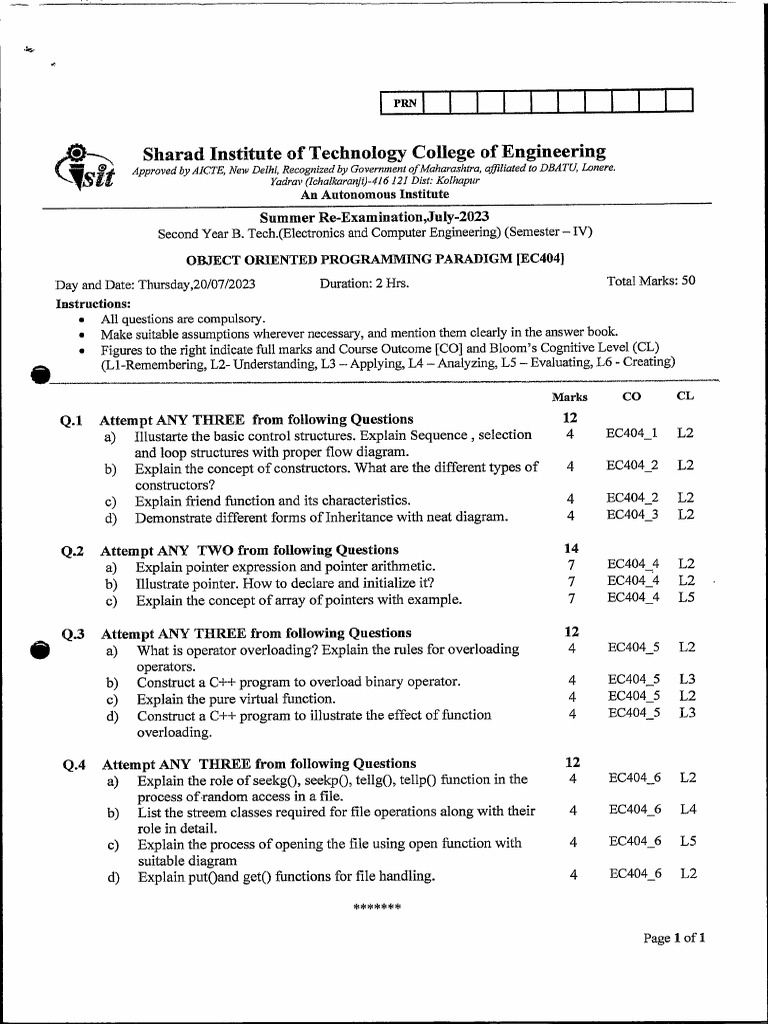 Object Oriented Programming Paradigm-1 | PDF Object Oriented Programming Paradigm-1 | PDF