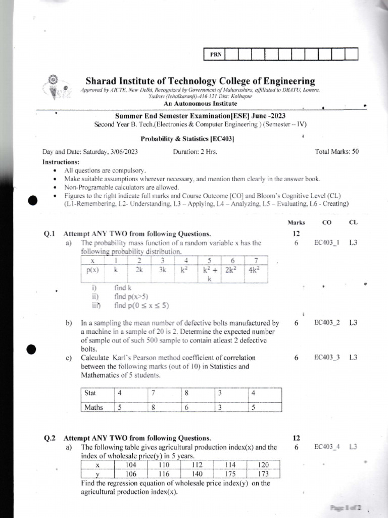 Probability & Statistics-1 | PDF