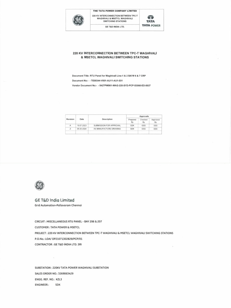 RTU Panel For Waghivali Line - 1&2 Bay#6&7 CRP | PDF
