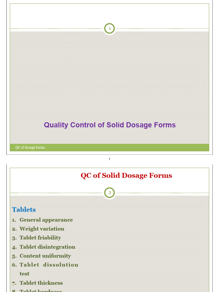 Q.C of Solid Dosage Form | PDF | Tablet (Pharmacy) | Pharmacy