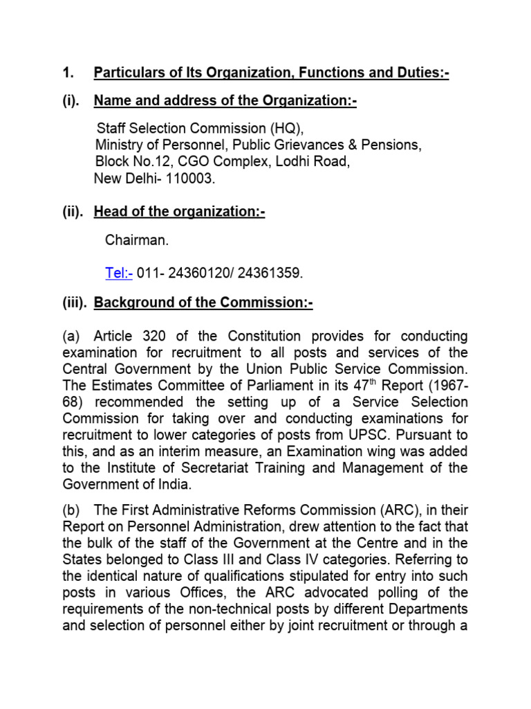 Particulars of Its Organization, Function and Duties | PDF | Public ...