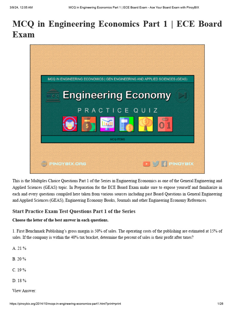 MCQ in Engineering Economics Part 1 - ECE Board Exam - Ace Your Board Exam With PinoyBIX | PDF ...
