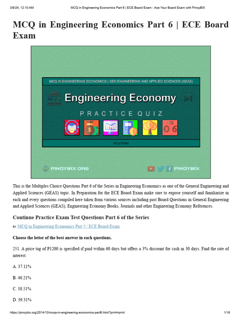 ECE Board Exam: Engineering Economics MCQs | PDF | Interest | Multiple ...