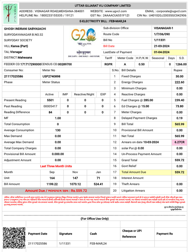 1 - Extracted - UGVCL Bill - GHOSH INDRANI SABYASACHI - Compressed-Compressed | PDF