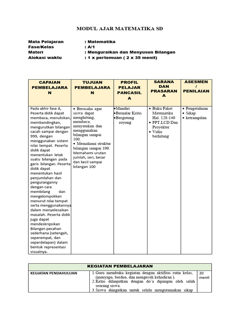 MODUL MAT Bab 14 Bilangan Sampai Dengan 100 | PDF