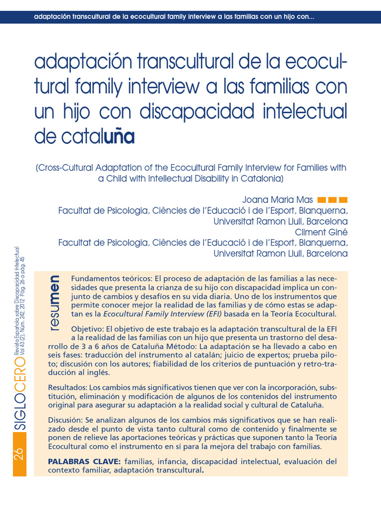 Adaptación ecocultural family interview a las familias con un hijo ...