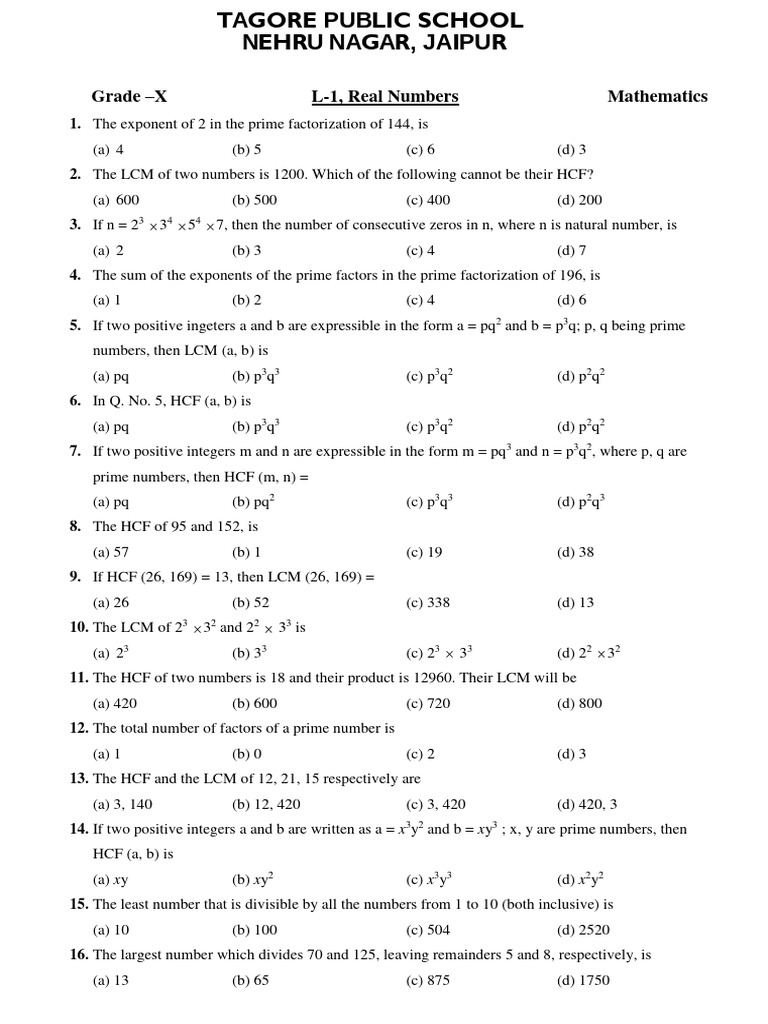Class 10 Maths MCQs and Solutions | PDF | Numbers | Rational Number