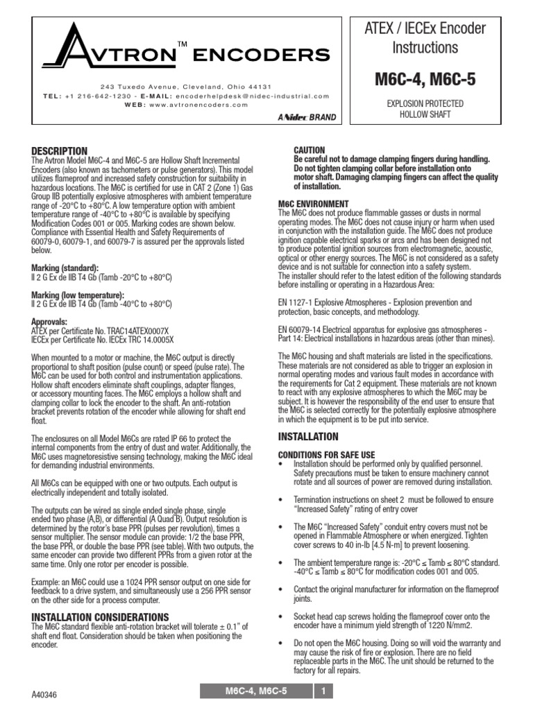 Avtron M6C Encoder Installation Guide | PDF | Electrical Wiring | Screw
