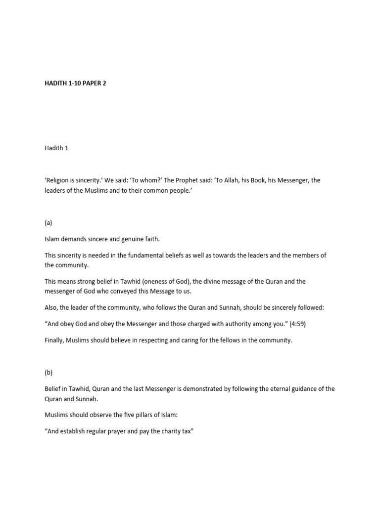 Hadith 1-10 Paper 2 | Download Free PDF | Prophets And Messengers In ...