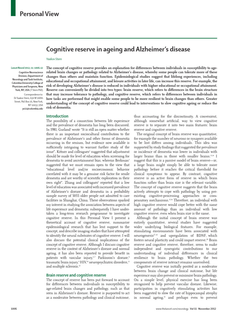 3 - Stern - Cognitive Reserve in Ageing and Alzheimers | Download Free ...