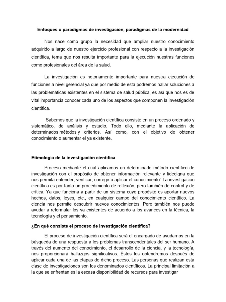 Enfoques o Paradigmas de Investigación, Paradigmas de La Modernidad | PDF | Paradigma | Conocimiento