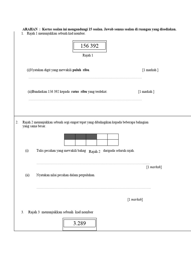 Soalan Pentaksiran MT Tahun 5 | PDF