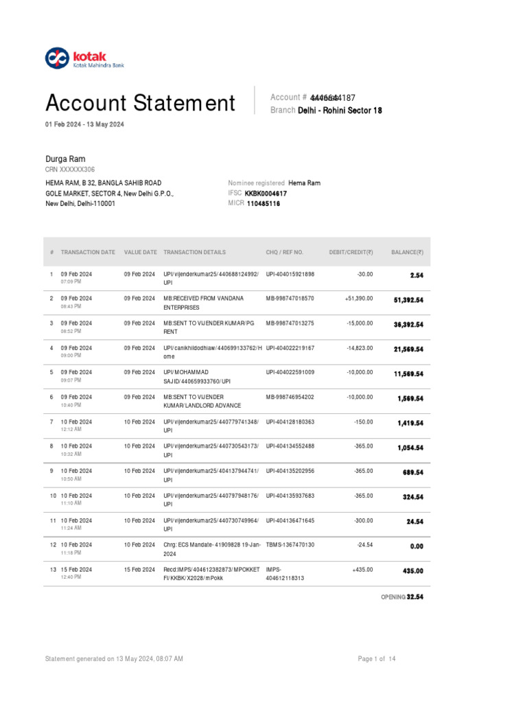 Savings Account Statement Summary | PDF | Debits And Credits | Payments