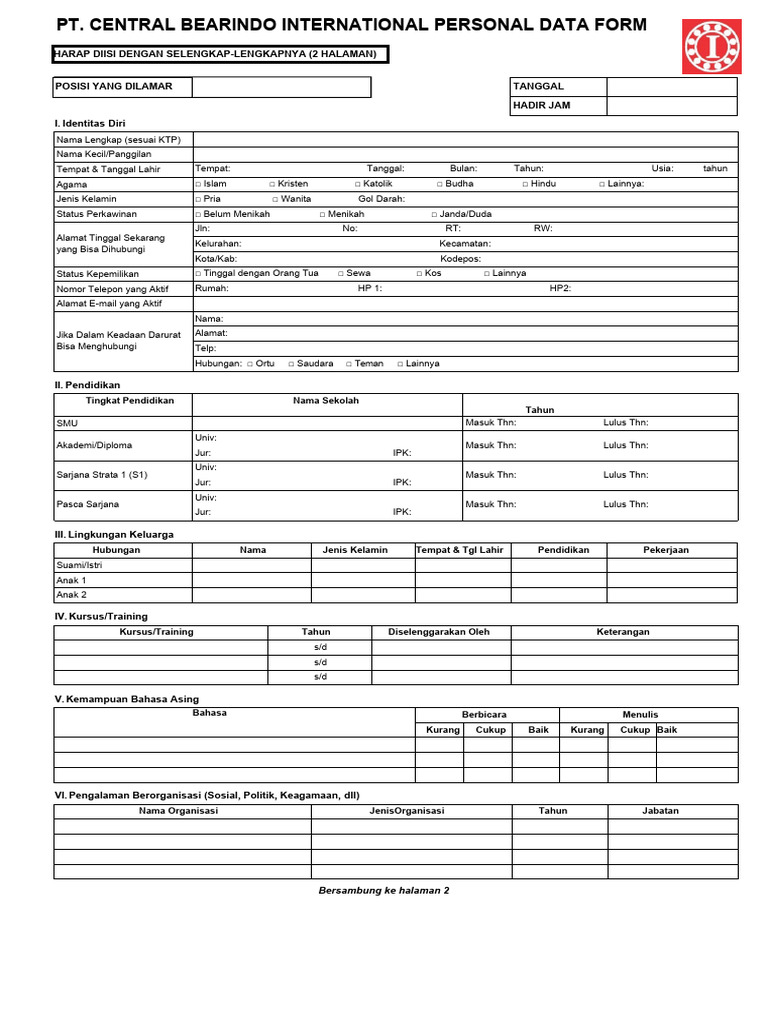 PT. CBI - Personal Data Form | PDF