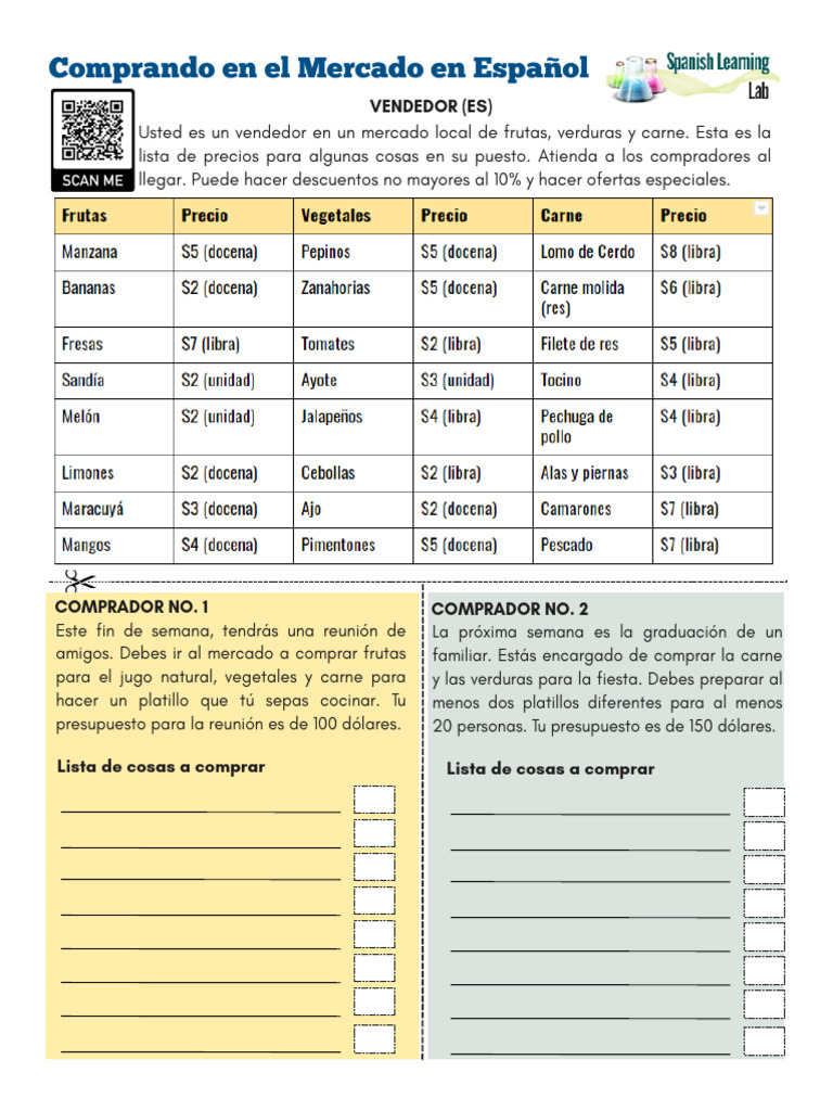 shopping-at-the-market-in-Spanish-PDF-Worksheet-comprando-en-el-mercado ...