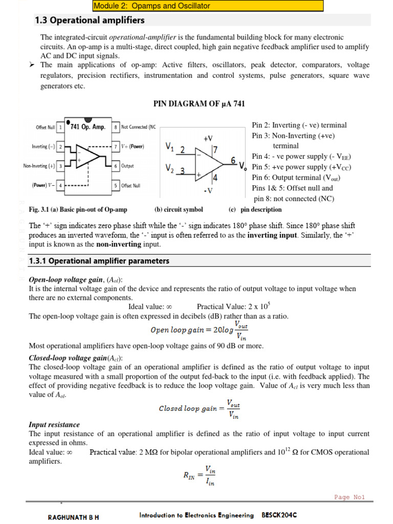 Module 2 Opamps and Oscillators Lecture notes | PDF | Operational ...