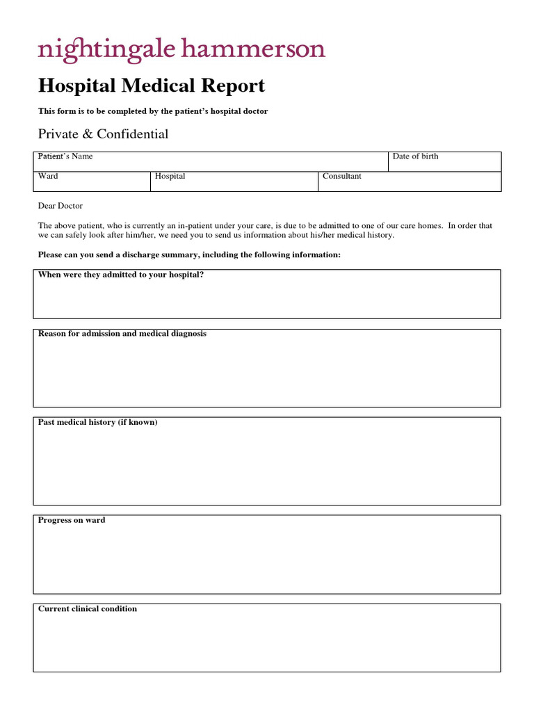 Hospital Medical Report Request Form | PDF