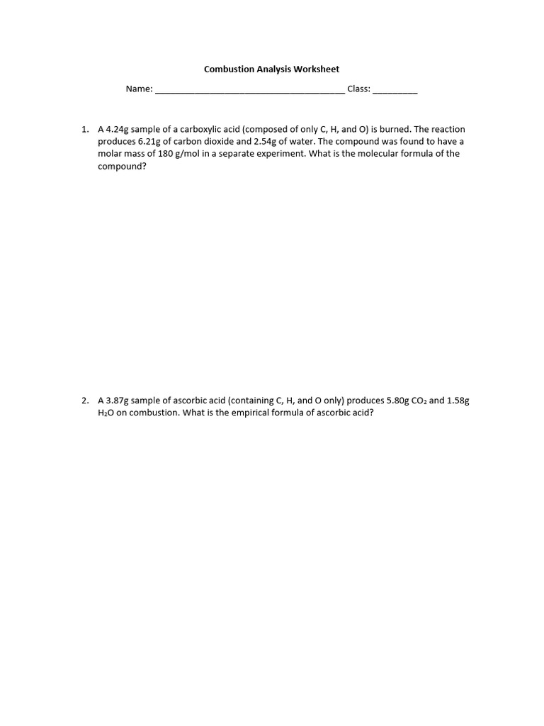 Combustion Analysis Worksheet 1 | PDF | Cooking, Food & Wine ...