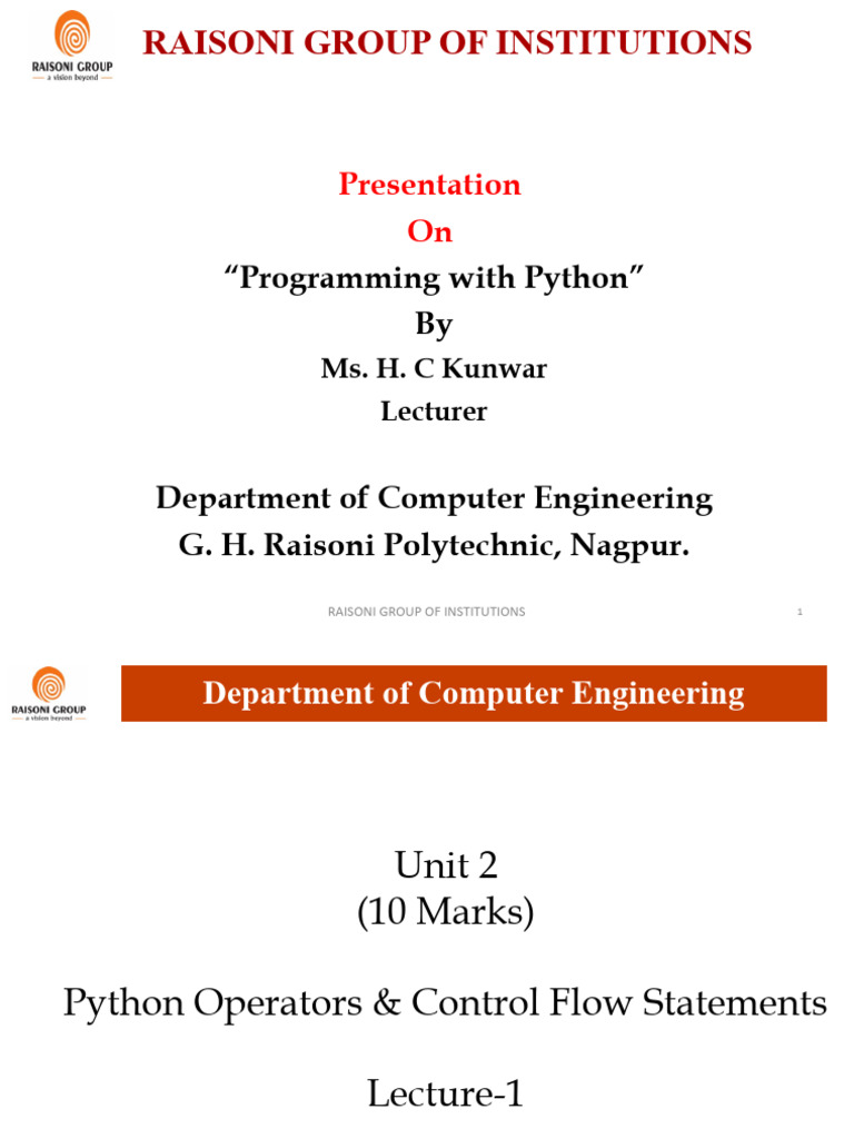 Unit 2 Pdf Control Flow Python Programming Language